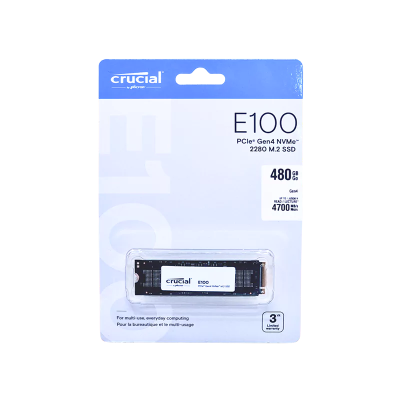 Crucial E100 480GB PCIe 4.0 Gen4 2280 NVMe M.2 (No Box) - NewTech Computer Store