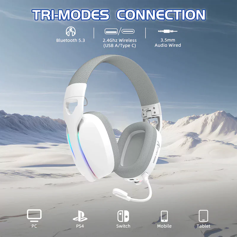 ATTACK SHARK L90 Foldable RGB Ultra-Light Tri-Mode Gaming Headset White ...