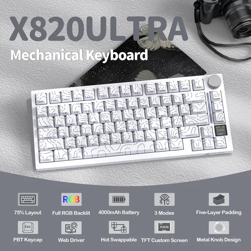 ATTACK SHARK X820 Ultra Tri-mode Mechanical White Contours - NewTech ...